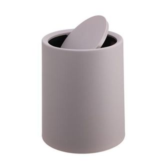 Relaxdays Kosmetikeimer, 6 Liter, mit Schwingdeckel, Inneneimer, matter Kunststoff, runder Badezimmer M&uuml;lleimer, beige