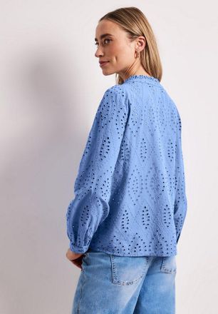 Street One Langarmbluse Sommerbluse mit Split Neck und R&uuml;schen-Details