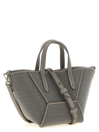 Brunello Cucinelli Monili-Embroidered Calfskin Tote Bag - Gray
