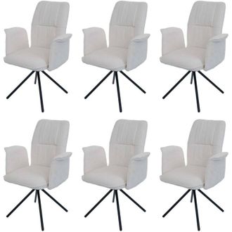 Hhg Neuwertig] 6er-Set Esszimmerstuhl HHG 433, drehbar Armlehne Auto-Return, Stoff/Textil Chenille (340g/m&sup2;) &Ouml;ko-Tex creme