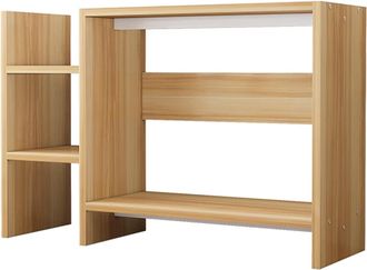 Generic Wood Desktop Bookshelf, Open Storage Organizer Organizer Storage Rack with Monitor Stand, Display Shelf Rack for Home Office and Dorm(Natural,79.5x25x
