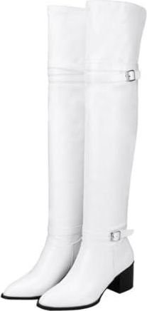 Yardwe Femme Automne Hiver Longues Au-dessus Du Genou Talons &Eacute;pais Confortables Antid&eacute;rapants Hautes R&eacute;sistantes Au Froid Blanches