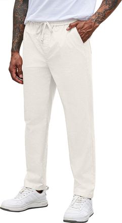 Coofandy Hosen Herren Chino Hose Regular Fit Schlupfhose Stoffhose Kordelzug aus Baumwolle Hose Lang f&uuml;r M&auml;nner Lange D&uuml;nne Hosen Sommerhose Wei&szlig; XL