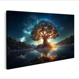 Islandburner Wandbild auf Leinwand Leuchtender Baum im Wasser f&uuml;r Naturfreunde