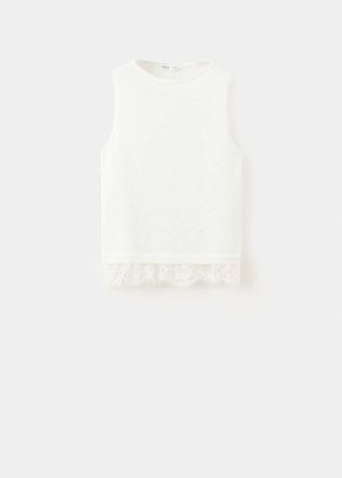 Mango Top en maille avec d&eacute;tail de dentelle &eacute;cru - Femme - XXS - MANGO