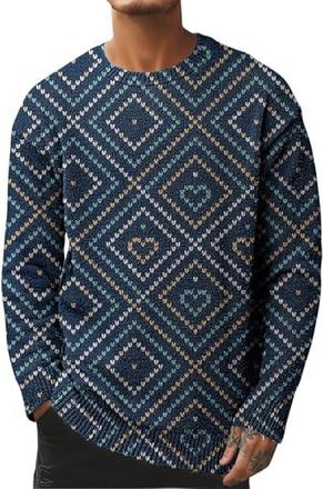 Generic ofeirhz Pull de Noël pour homme - Pull de Noël amusant - Imprimé - Bloc de couleurs - Col rond - Poignets élastiques - Super doux et confortable - Pou