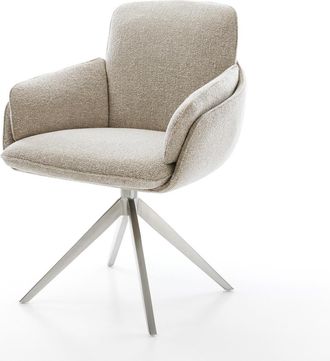 DELIFE Drehstuhl Luan-Flex mit Armlehnen Webstoff Soft Beige Kreuzgestell breit Edelstahl 360&deg; drehbar Wippfunktion, Esszimmerst&uuml;hle
