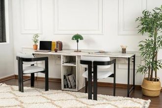 Dmora Schreibtisch Caprioli 240x60x74h cm Weiß, 1 Regal, 1 Fach