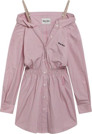 Miu Miu Gestreiftes Popeline-Kleid - - Dresses - Damen - Rosa - L