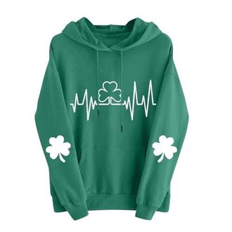 Generic Sweat &agrave; capuche pour femme avec motif tr&egrave;fle irlandais &agrave; manches longues avec poche - Pull ample avec poches, Rose vif., XXL