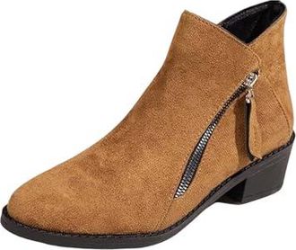 Generic Bottines pour femme &agrave; talon bas - Coupe large - Faciles &agrave; enfiler - Bottes de cowboy en daim pour femme - L&eacute;g&egrave;res et confortables - Chaudes - Avec fer