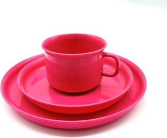Kimmel 21-000-2260 Geschirrset bestehend aus Tasse, Untertasse und Teller, Kunststoff, Fuchsia