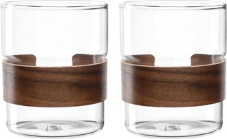 Leonardo NOVO LEGNO Teeglas - 2 Stück - 430 ml - Glas mit Holzspange - Teeglas - Becher für Heißgetränke - Alltagstauglich - Spülmaschinengeeignet - Becher für