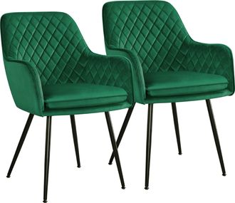Yaheetech Esszimmerst&uuml;hle 2er Set K&uuml;chenst&uuml;hle, Polsterst&uuml;hle mit Armlehnen Metallbeine, Seesel aus Samtstoff f&uuml;r Arbeitszimmer/Wohnzimmer, Gr&uuml;n