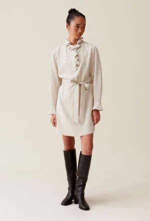 Claudie Pierlot Robe ray&eacute;e col volant&eacute;