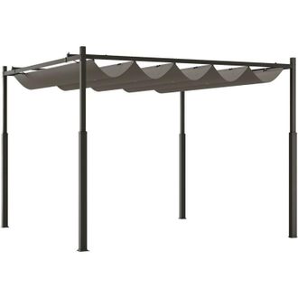 OUTSUNNY Pergola de jardin exterieur - Outsunny - 3 x 3 m - toit r&eacute;tractable et fixation magn&eacute;tique - abri soleil UPF30+ - gris