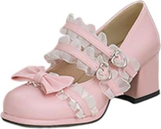 Generic Chaussures r&eacute;tro &agrave; talon &eacute;pais Mary Jane pour femme - Confortables - En satin - Sangle de cheville - Pour demoiselle dhonneur, mariage, rose, 36.5 EU