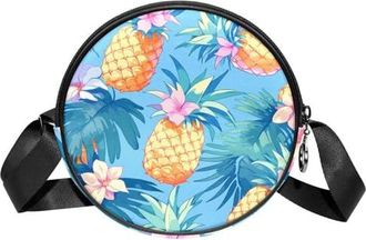 Generic Sac &agrave; bandouli&egrave;re rond rond pour femme, motif ananas avec fermeture &eacute;clair, bretelles r&eacute;glables, style d&eacute;contract&eacute;