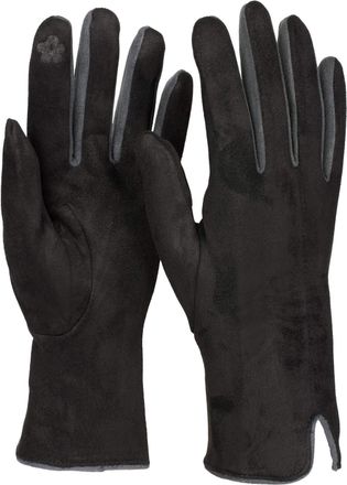 styleBREAKER Damen Touchscreen Handschuhe mit Farbkontrast und Fleece Futter | warme Winterhandschuhe | weiche elastische Thermo Fingerhandschuhe, Farbe:Schwarz