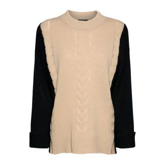 Elena Miro Zweifarbiger Rundhals-Pullover mit Zopfmuster - - Knitwear - Damen - Mehrfarbig - S