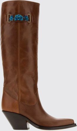 Chlo&eacute; Bottes texanes hautes au genou en cuir de veau avec talon &eacute;vas&eacute;