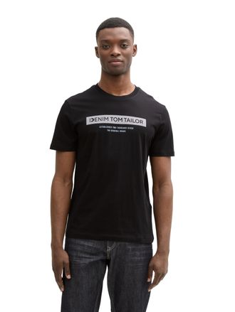 Tom Tailor Tom Tailor Denim Herren Basic T-Shirt mit Logo-Print,14482 - deep Black, M