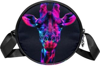 Generic Sac &agrave; bandouli&egrave;re rond pour femme, girafe fluo, petit sac &agrave; bandouli&egrave;re avec fermeture &eacute;clair, bretelles r&eacute;glables, sac &agrave; main rond d&eacute;contract&eacute; pour f