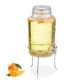 Relaxdays Getr&auml;nkespender mit St&auml;nder, Limobeh&auml;lter 5 L, Zapfhahn, Wasserspender, Glas, B&uuml;gelverschluss, transparent
