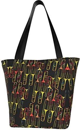 AOOEDM Trombones color&eacute;s sac fourre-tout r&eacute;utilisable femmes sac &agrave; main d&eacute;contract&eacute; sacs &agrave; bandouli&egrave;re pour faire les courses &eacute;picerie voyage &agrave; lext&eacute;rieur