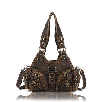 Angel Kiss Petit sac &agrave; bandouli&egrave;re pour femme en cuir v&eacute;g&eacute;talien avec plusieurs poches et fermeture &eacute;clair, marron r&eacute;tro