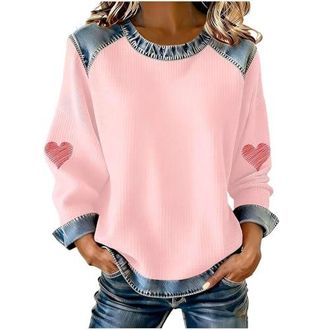 Generic Sweat-shirt &agrave; manches longues en tricot patchwork pour la Saint-Valentin pour femme - Haut &agrave; manches longues - Chemises graphiques damour - Pull d&eacute;con