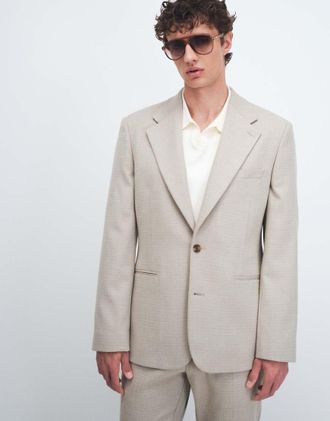 Asos Schmal geschnittene Anzugjacke aus Wollmisch-Tweed in Beige-Neutral
