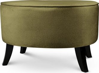 MG Design Ovaler Samt-Hocker 62 x 72 cm in Gr&uuml;n mit Holzbeinen - Gepolsterter Fu&szlig;hocker f&uuml;r Wohnzimmer oder Schlafzimmer