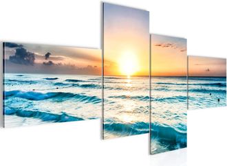Runa Art Bild XXL 4 Teilig Sonnenuntergang Strand 200 x 100 cm Kunstdruck auf Vlies Leinwand Wanddeko Schlafzimmer Wohnzimmer 023741a
