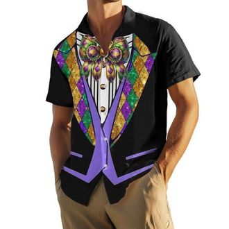 Generic Chemise boutonn&eacute;e Mardi Gras pour homme - Faux smoking - Chemise hawa&iuml;enne fantaisie coupe ample pour carnaval, vacances, f&ecirc;te &agrave; la plage, Strange Car
