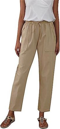 Generic Pantalon L&eacute;ger Femme Fluide en Lin &Eacute;t&eacute; Ample Pantalon Femme Couleur Unie Grande Poche Taille &Eacute;lastique Coton Lin D&eacute;contract&eacute; Ample Detente Fluide (Kha