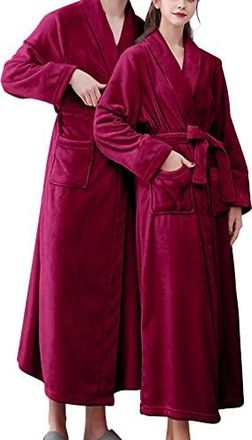 Generic Peignoir long pour homme et femme - En microfibre - En velours - Pyjama chaud - Avec ceinture - Élégant pyjama avec poches - Manteau de sauna - Manche