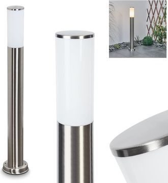 HOFSTEIN Außenwegeleuchte Caserta, moderne Sockelleuchte aus Metall/Kunststoff in Nickel-matt/Weiß, Wegeleuchte 80 cm, Gartenlampe m. E27, ohne Leuchtmittel, G
