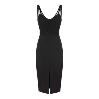 Elisabetta Franchi Femme, Robes, Noir, Taille: 42 FR Robe Midi Noire en Tulle Extensible