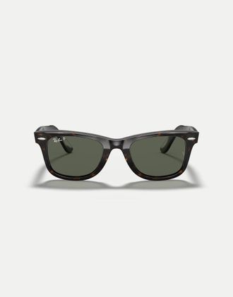 Ray-Ban Original Wayfarer Classic - Eckige, polarisierte Sonnenbrille in Schildpattoptik mit gr&uuml;nen Gl&auml;sern-Braun