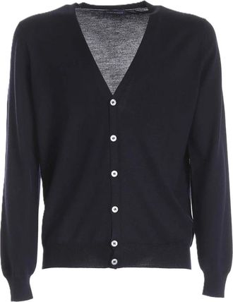 Paolo Fiorillo Homme, Pulls, Bleu, Taille: 3XL Cardigan en m&eacute;rinos extrafin