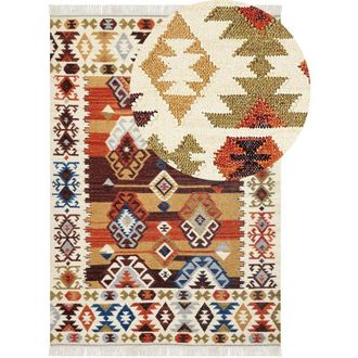 Beliani Beliani - Kelim-Teppich Mehrfarbig Wolle und Baumwolle 200 x 300 cm mit Fransen Geometrischem Muster Handgewebt Boho Läufer für Fußbodenheizung