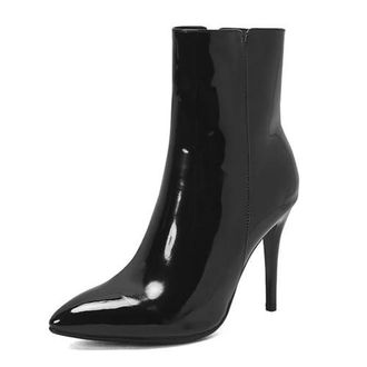 Generic Bottines &agrave; talons aiguilles m&eacute;talliques pour femme avec fermeture &eacute;clair lat&eacute;rale et bout pointu, Noir, 38.5 EU