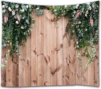 A.Monamour Wandteppich Weiße Blume Und Blattpflanze Über Holzzaun Hintergrund Gartenlandschaft Tuch Kunstdruck Tapisserie Wandbehang Wanddeko Vorhang Tischdecke 