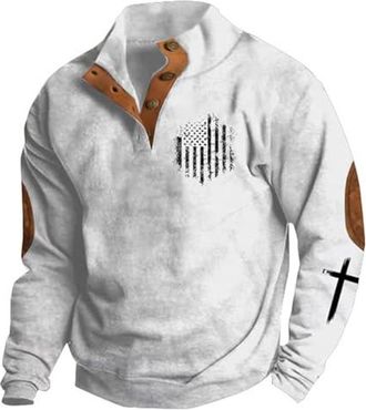 Generic Sweat-shirt sans capuche pour homme avec 1/4 boutons T-shirt dext&eacute;rieur &agrave; manches longues Pull en tricot Coupe ample Pull de transition Confortable Ha