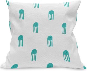 Abakuhaus Qualle Kissenbezug, Lustige Hand gezeichnete ozeanische Charaktere Childish Kids Style Nursery Pattern, Kissenhülle mit Reißverschluss Beidseitiger Dr