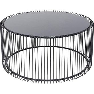 Kare Design Design Couchtisch Wire Uno, Schwarz, 80cm Durchmesser, Beistelltisch,Wohnzimmertisch, Stahl Gestell, Glas Tischplatte, rund, 41x80x80 cm (H/B/T)