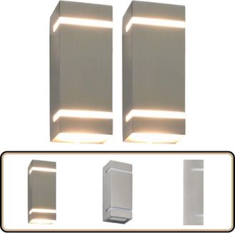vidaXL Au&szlig;enwandleuchten 2 Stk. 35 w Silbern Rechteckig - Outdoor-Beleuchtung - Edelstahl Wandleuchte - Gartenbeleuchtung - led Wandleuchte - Moderne