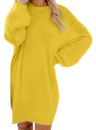 Generic Robe Pull Femme Chic et Elegant Robe Hiver Femme &agrave; Manche Longue Col Rond Couleur Unie Doux et Confortable Pas Cher Pull Longue Femme Sweater Dress Ve