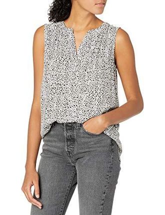 Amazon Essentials Chemise Tissée sans Manches à Col en V Femme, Mini Léopard, XXL